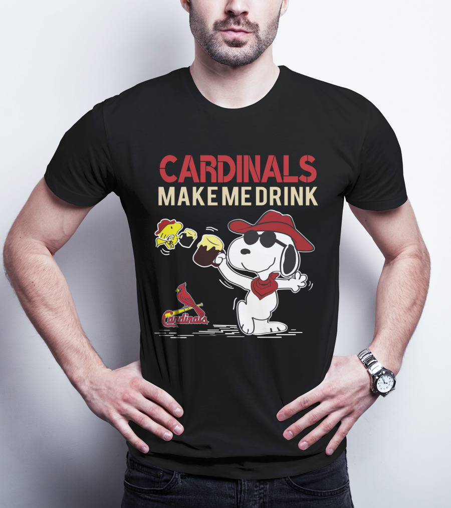 Cardinals Make Me Drink Snoopy With Hat And Beer For St. Louis Fans T-Shirt