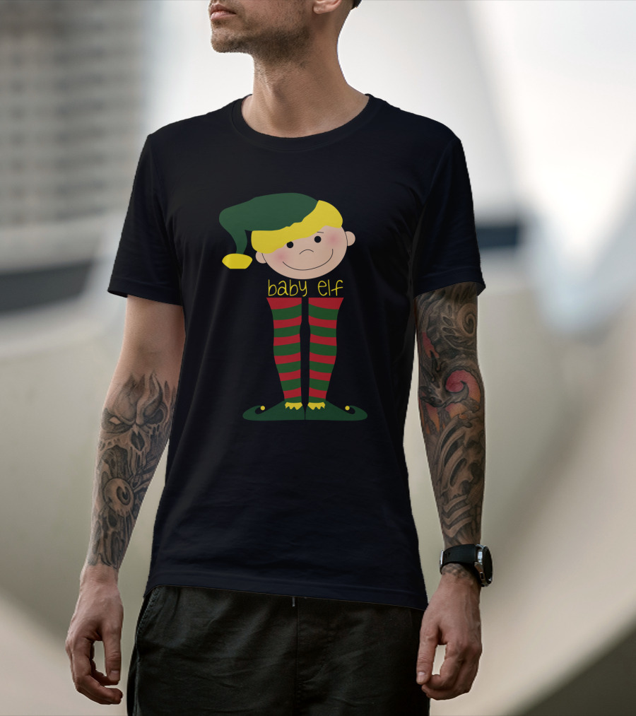 Baby Elf With Green Hat And Red Striped Stockings T-Shirt