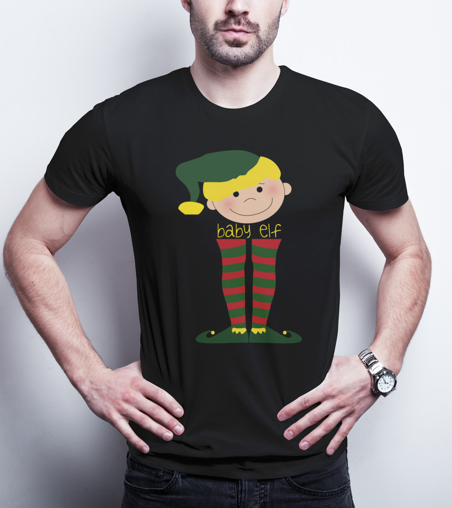 Baby Elf With Green Hat And Red Striped Stockings T-Shirt