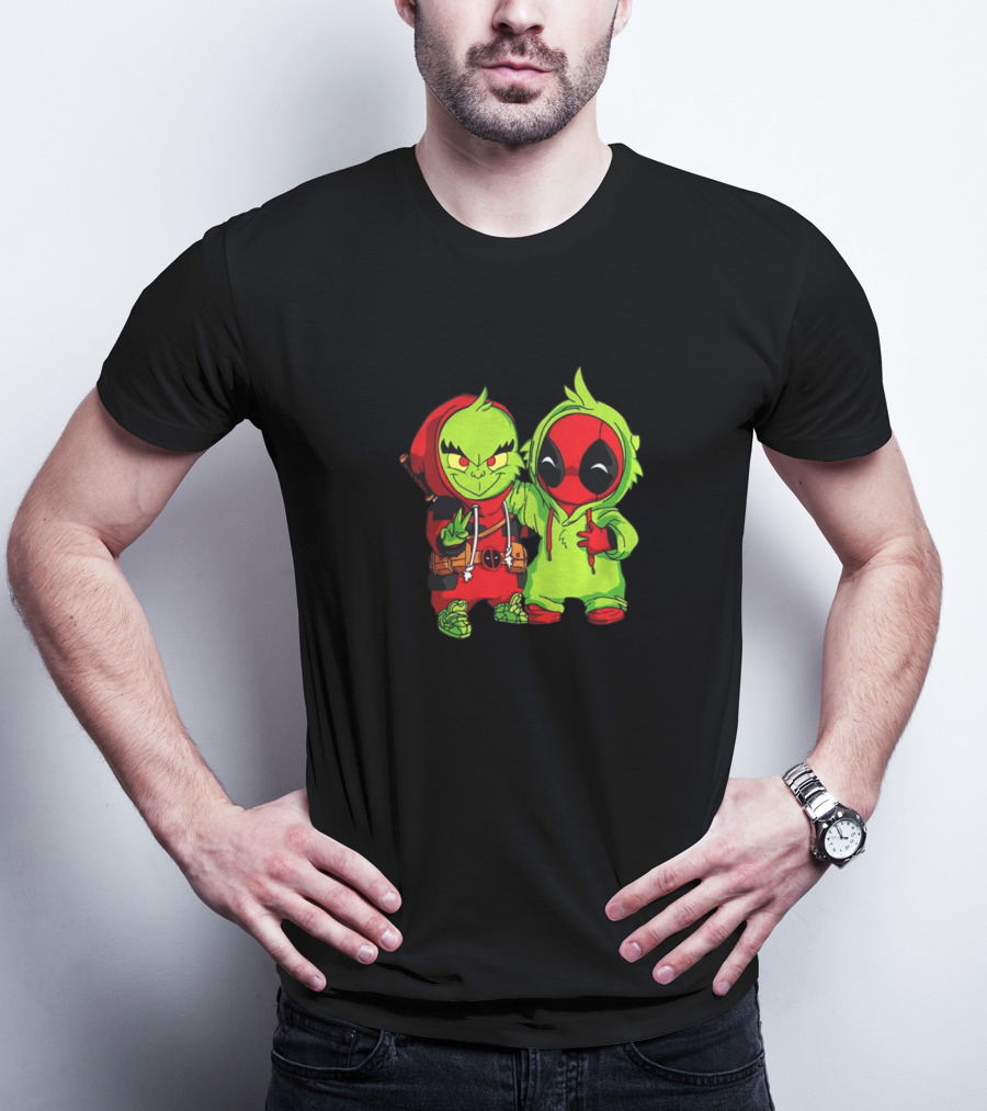 Baby Grinch And Baby Deadpool Crossover Cartoon Characters T-Shirt