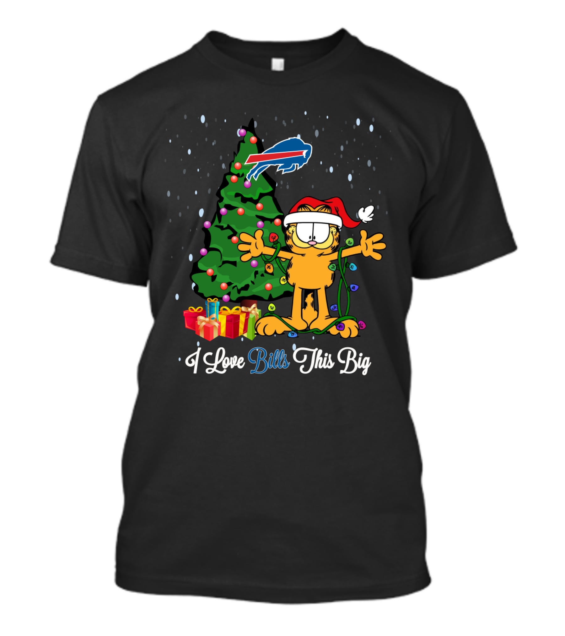 I Love Bills This Big Buffalo Bills Christmas Garfield Santa Hat Tree T-Shirt