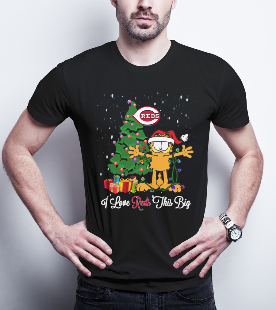 Cincinnati Reds Garfield Christmas Tree I Love Reds This Big T-Shirt