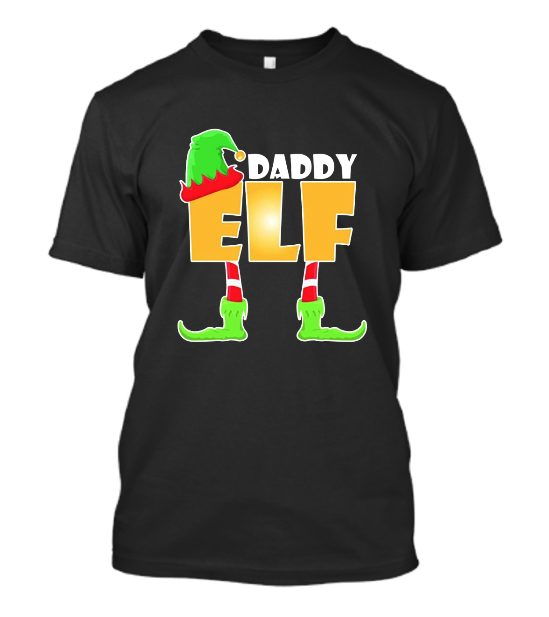 Daddy Elf Christmas Holiday Design With Green Hat And Striped Socks T-Shirt