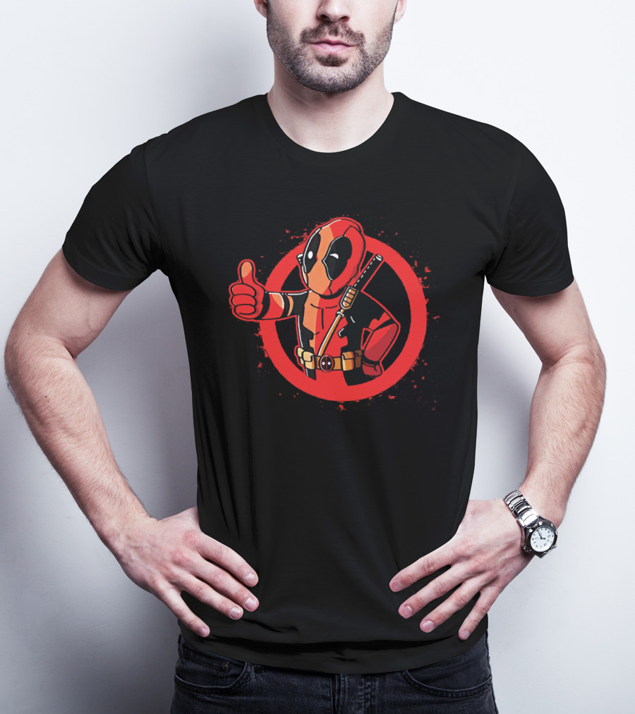 Deadpool Giving Thumbs Up Inside Red Circle Icon Marvel Comics T-Shirt