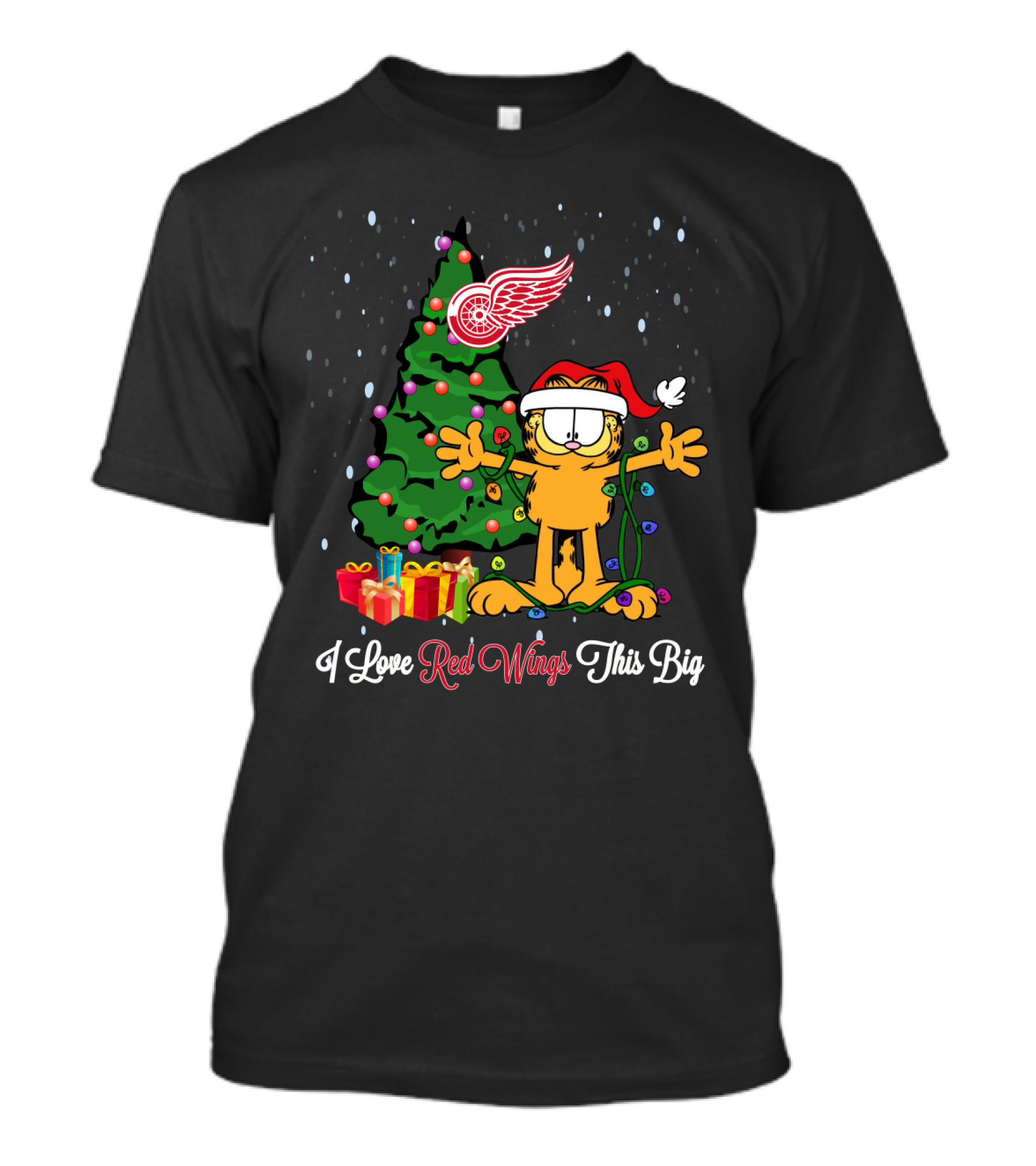 I Love Detroit Red Wings This Big Christmas Tree Santa Garfield Snow T-Shirt