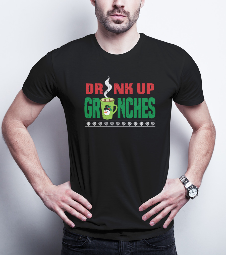 Drink Up Grinches Coffee Cup Christmas Snowflakes T-Shirt