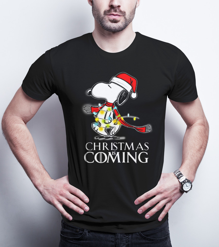Snoopy Christmas Is Coming Game Of Thrones Santa Hat Lights T-Shirt