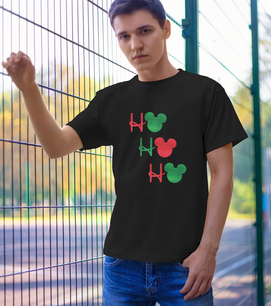 Ho Ho Ho Disney Mickey Mouse Ears Christmas Colors T-Shirt