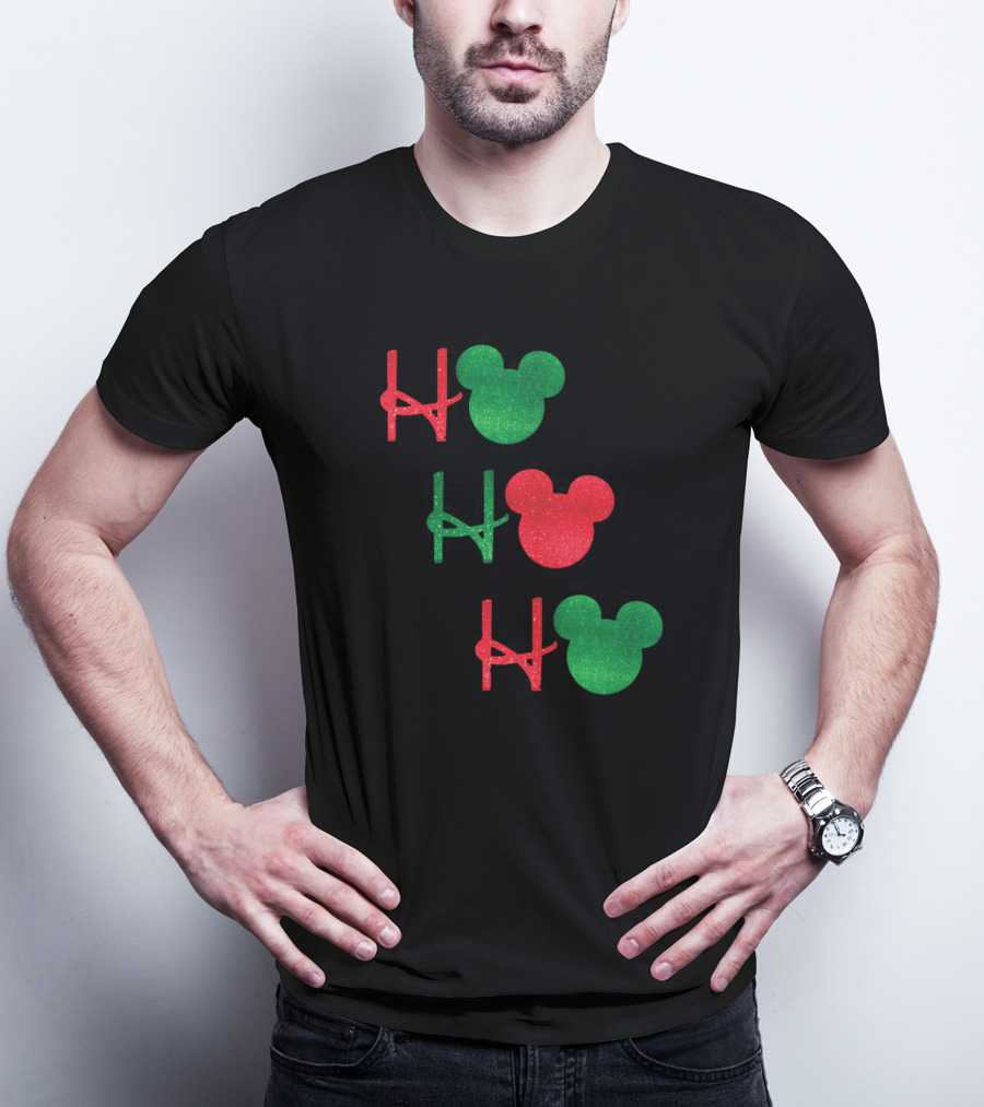 Ho Ho Ho Disney Mickey Mouse Ears Christmas Colors T-Shirt