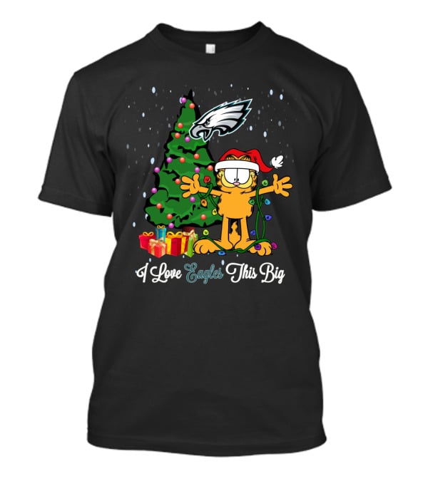 I Love Eagles This Big Philadelphia Eagles Christmas Tree Garfield Santa Hat T-Shirt