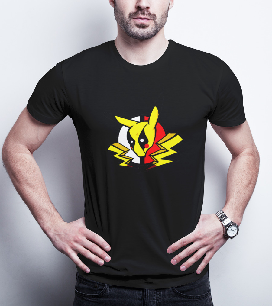 Pikachu Deadpool Crossover Icon On Black T-Shirt