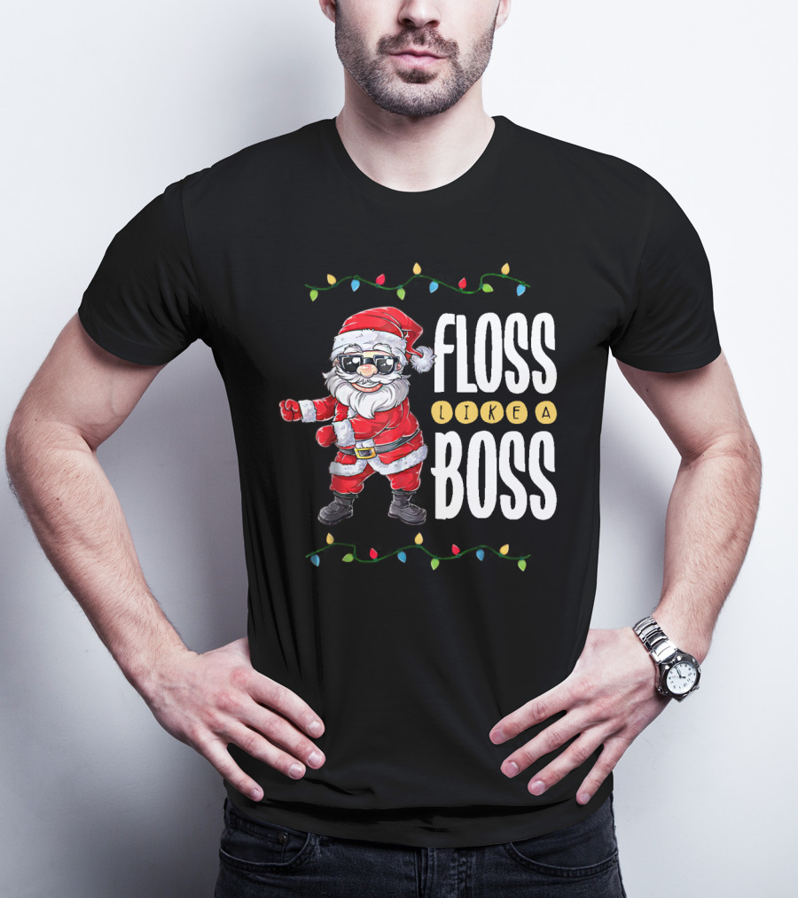 Floss Like A Boss Santa Dancing With Christmas Lights T-Shirt