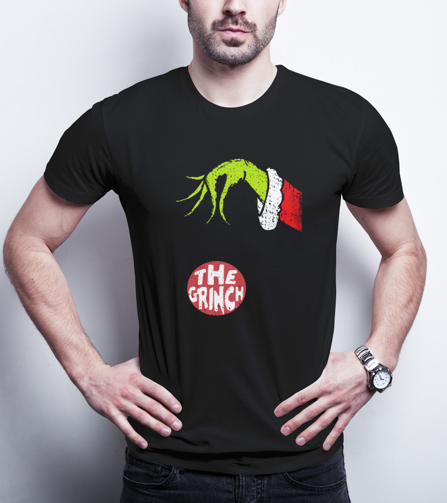 The Grinch Hand Holding Red Ornament With The Grinch Text T-Shirt