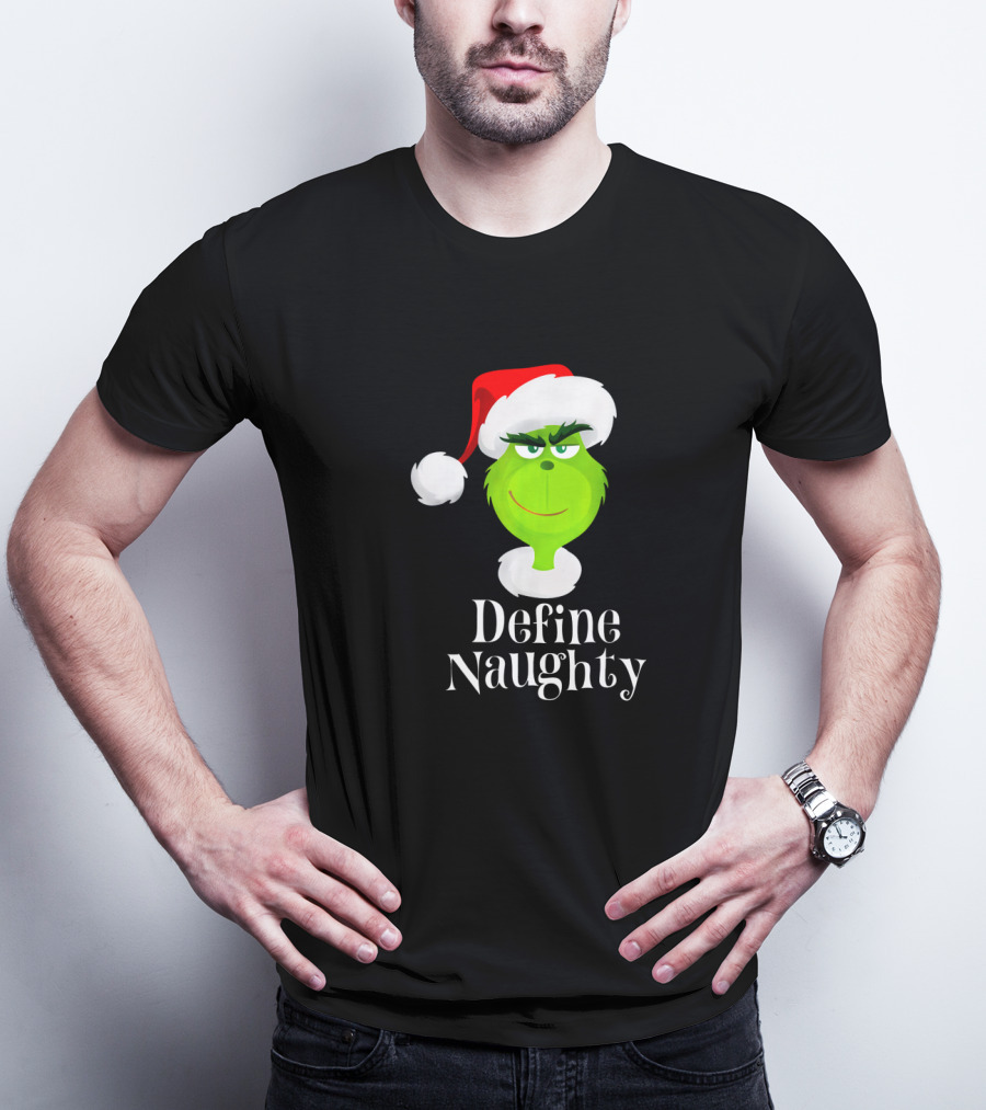 The Grinch Define Naughty Santa Hat Smirk Christmas T-Shirt