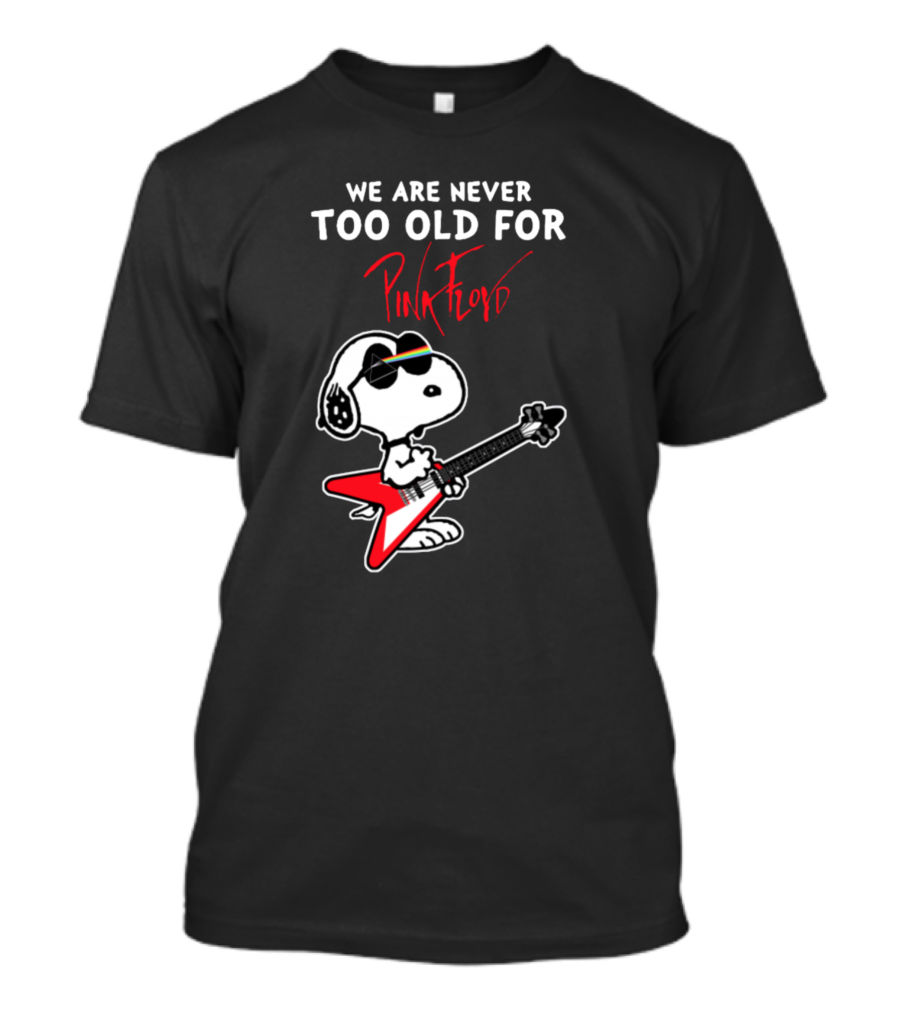 We Are Never Too Old For Pink Floyd Peanuts Snoopy Playing Rock Guitar T-Shirt