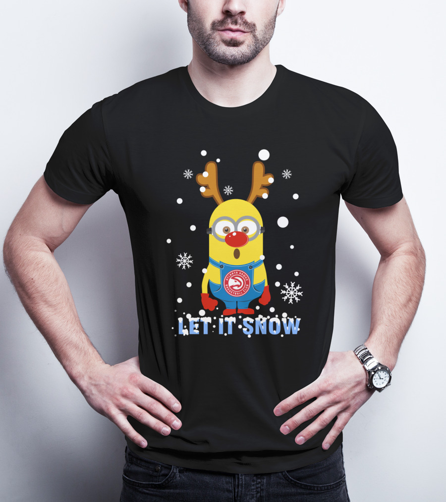 Let It Snow Atlanta Hawks Minion Reindeer Christmas T-Shirt