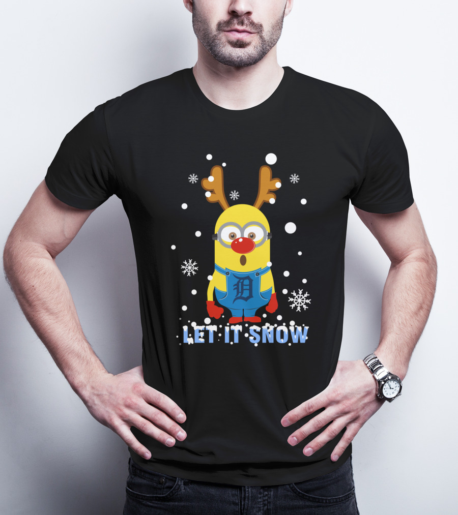 Let It Snow Minion Reindeer With Detroit Tigers T-Shirt