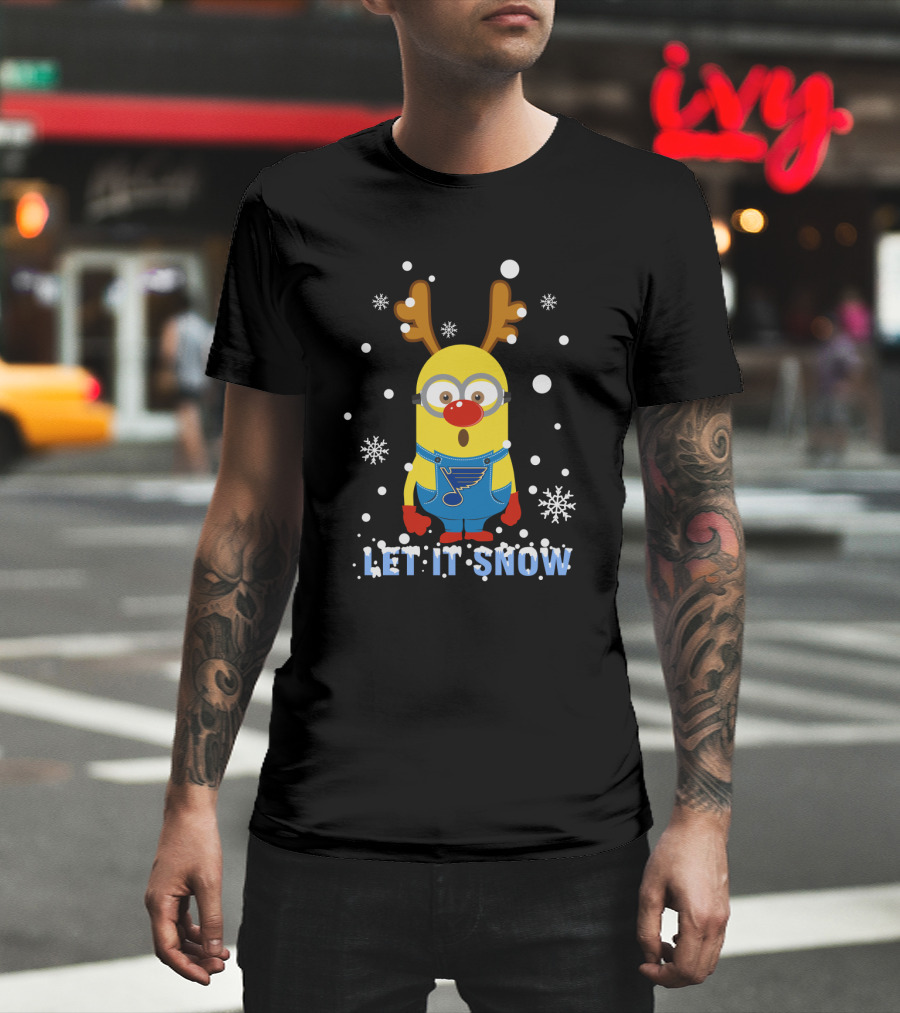 Let It Snow Minion Reindeer St. Louis Blues Fan Holiday Fun T-Shirt