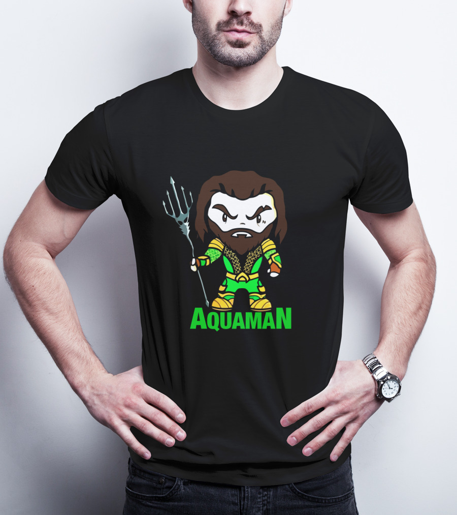 Aquaman Cartoon Character Holding Trident Bright Green T-Shirt