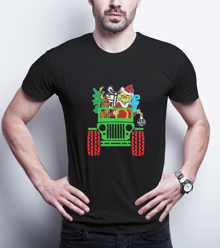 Be Kind Christmas Grinch And Dog In Jeep With Gifts T-Shirt
