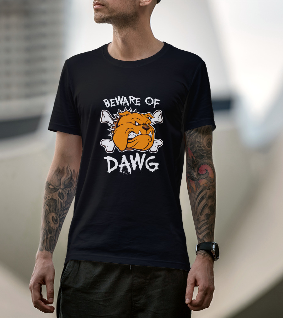 Beware Of Dawg Cleveland Football Bulldog With Bones T-Shirt