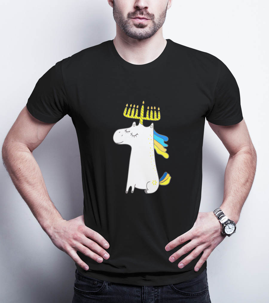 Unicorn With Menorah Horn And Star T-Shirt