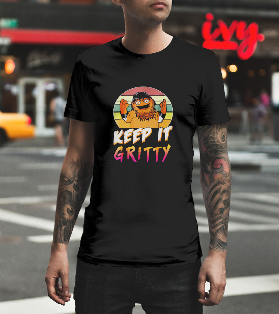 Keep It Gritty Vintage-Style Retro Colors With Orange Furry Character T-Shirt