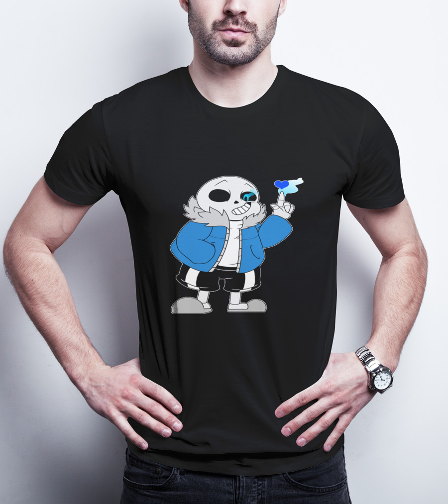 Sans Undertale Character With Blue Heart And Skeleton Jacket Look T-Shirt