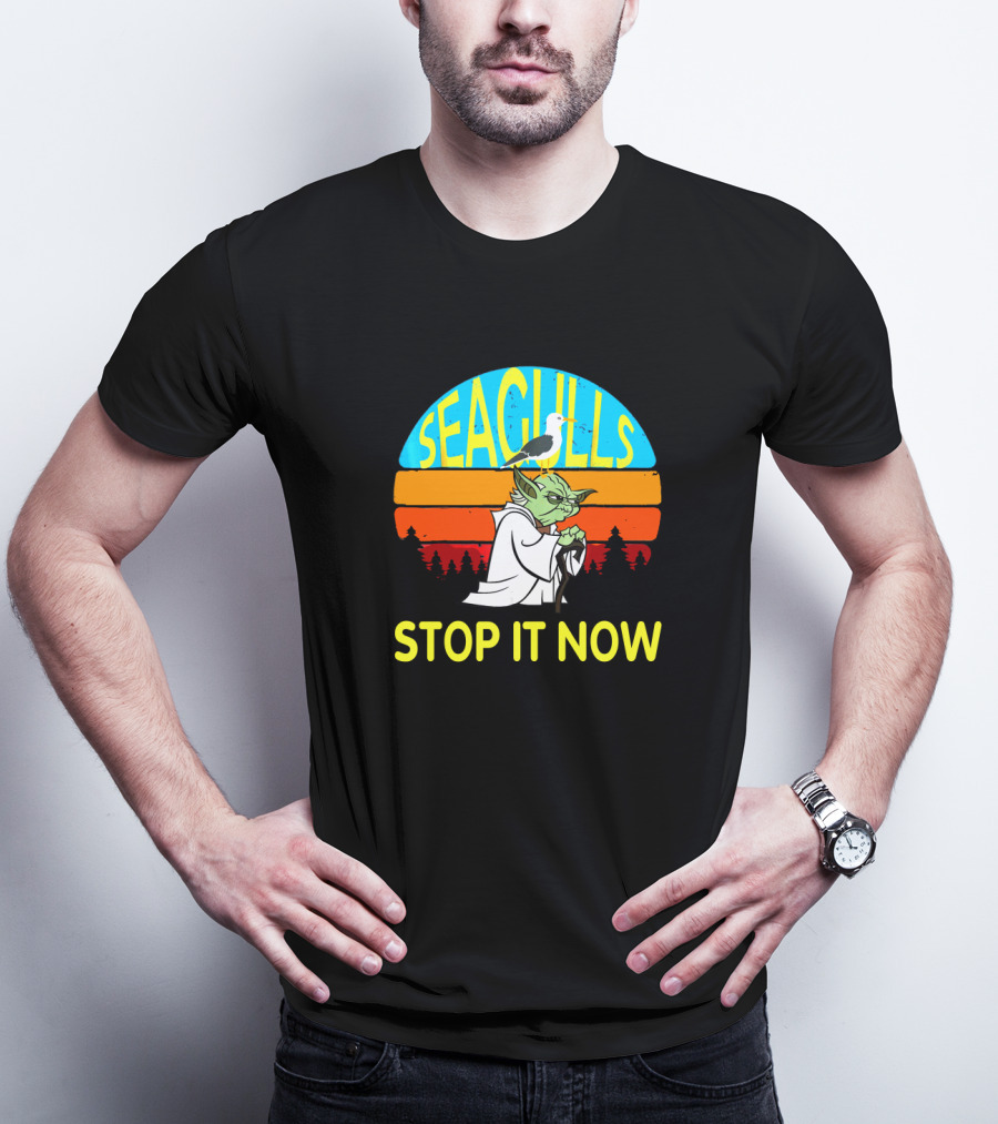 Seagulls Stop It Now Funny Retro Yoda Influence Vintage Sunset T-Shirt