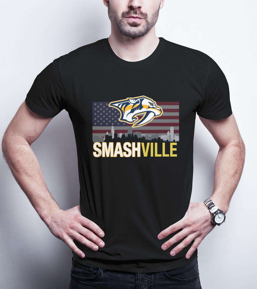 Smashville Midnight Skyline American Flag Predators T-Shirt