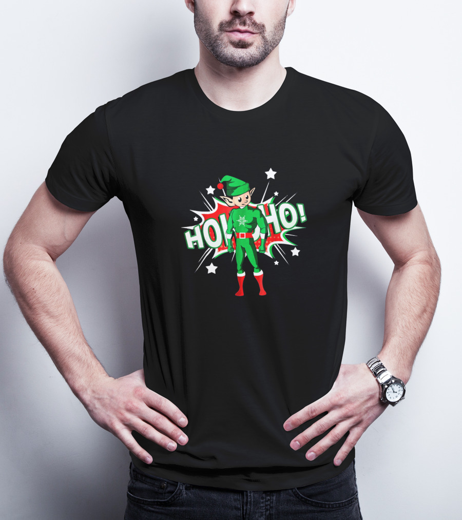 Ho Ho Superhero Elf Holiday Festive Costume Explosion T-Shirt