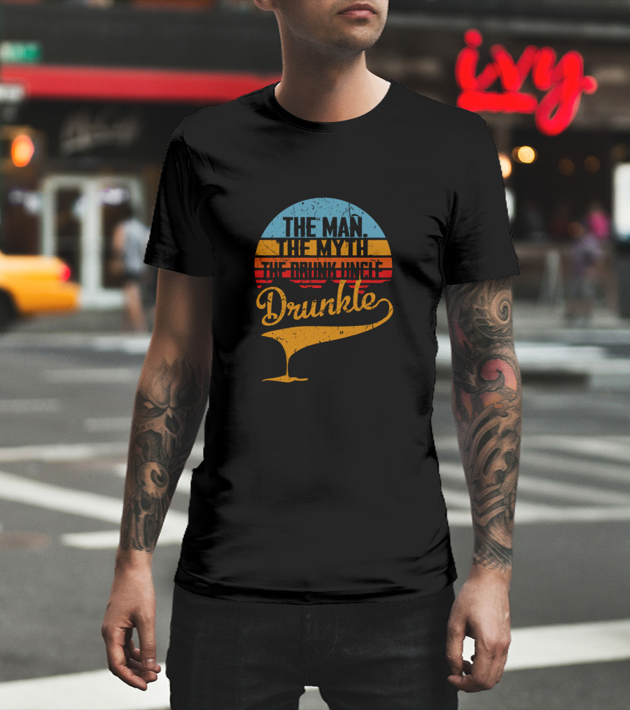 The Man The Myth The Drunk Uncle Drunkle Retro Sunset T-Shirt