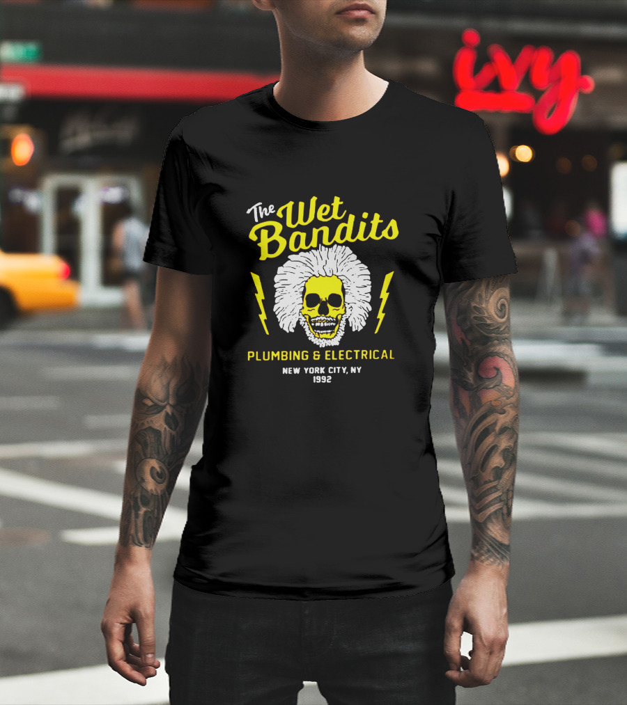 The Wet Bandits Plumbing And Electrical New York City Ny 1992 Skull With Lightning Bolts T-Shirt