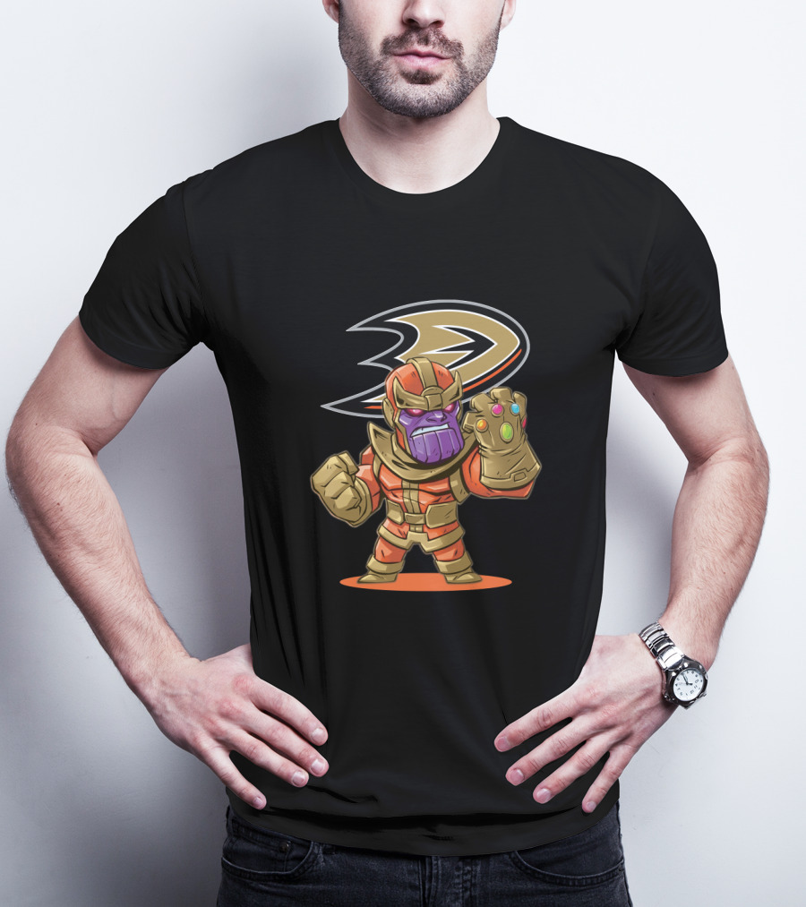 Anaheim Ducks Fans Unite With Thanos Character Featuring Iconic Gauntlet And Infinity Stones Styling T-Shirt