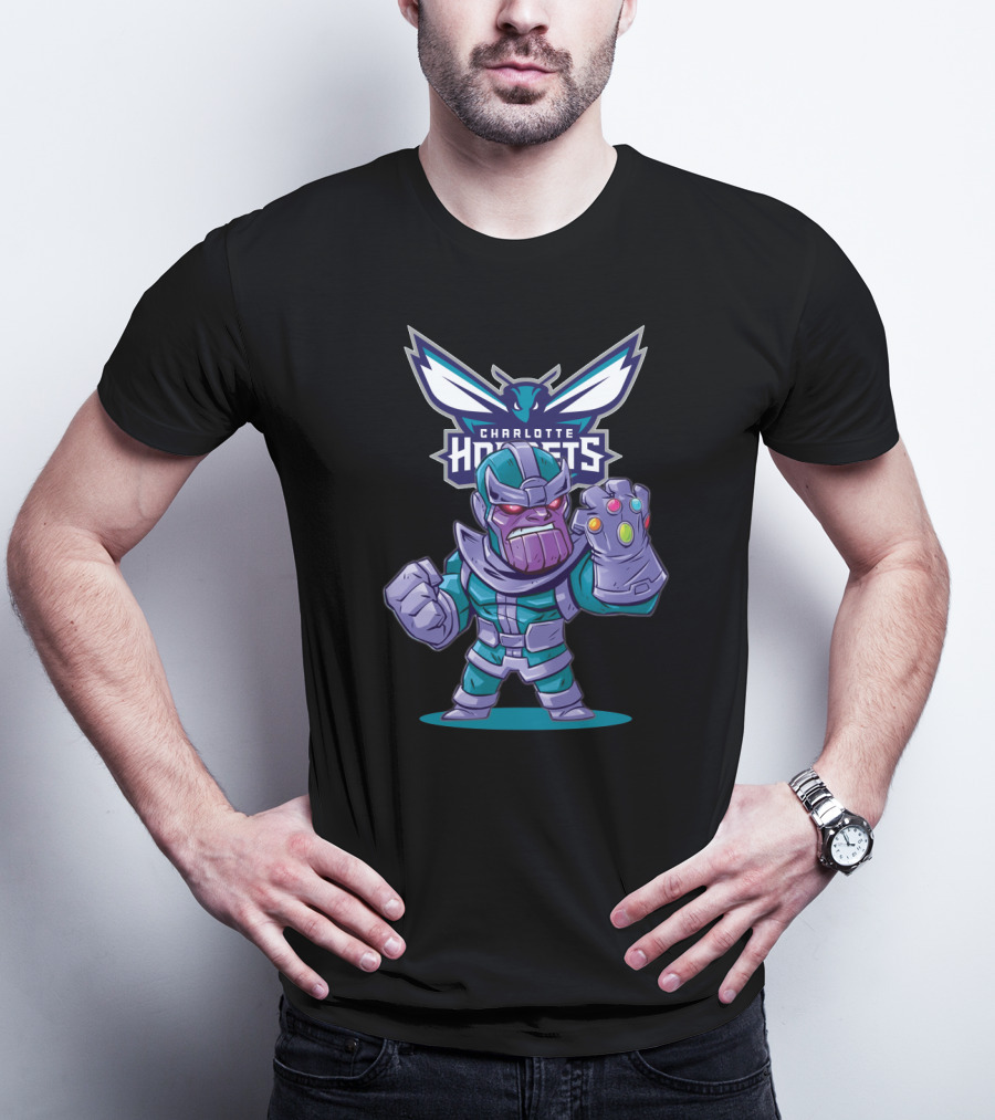 Thanos In Charlotte Hornets Colors With Hornets T-Shirt