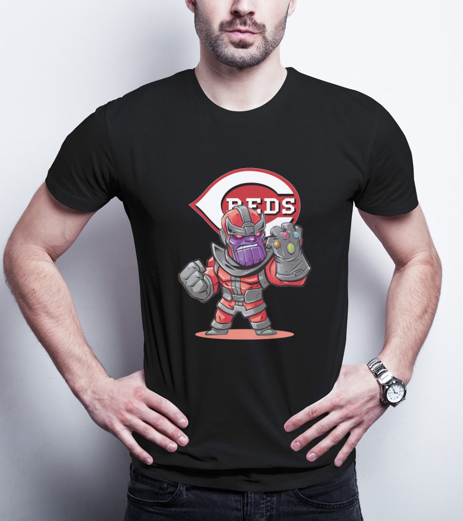 Cincinnati Reds Fans Thanos Mashup With Infinity Gauntlet And Baseball T-Shirt