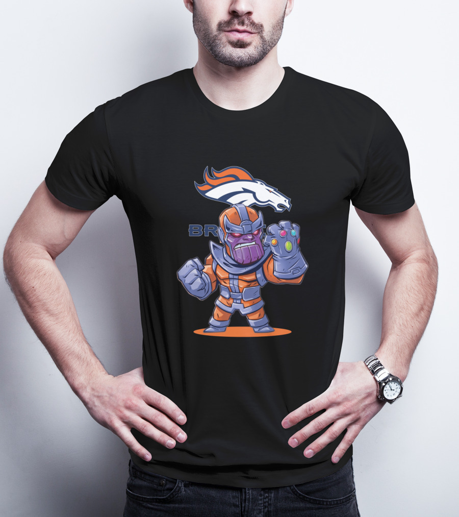 Thanos In Denver Broncos Colors Holding Infinity Gauntlet With Team T-Shirt