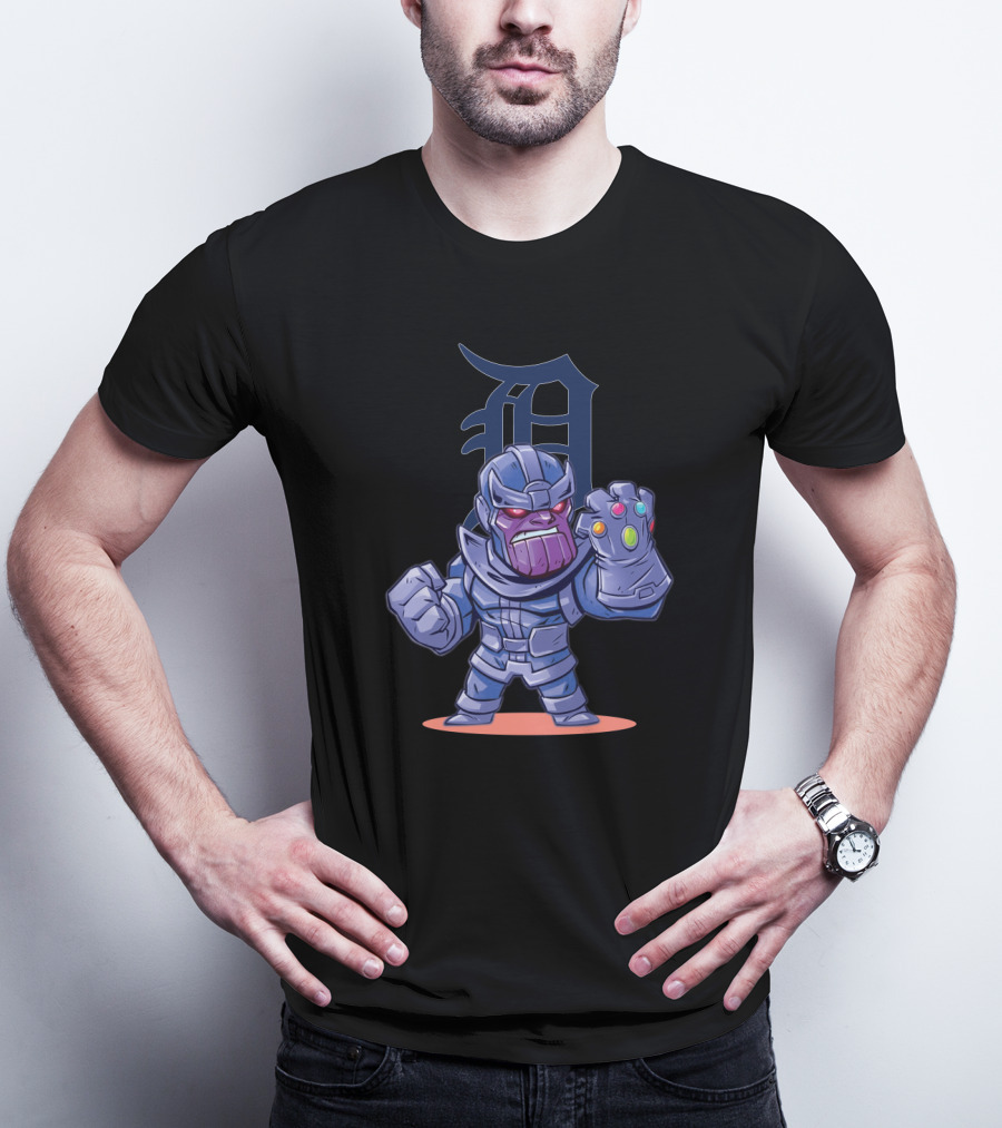 Detroit Tigers Fan Thanos Cartoon With Infinity Gauntlet T-Shirt