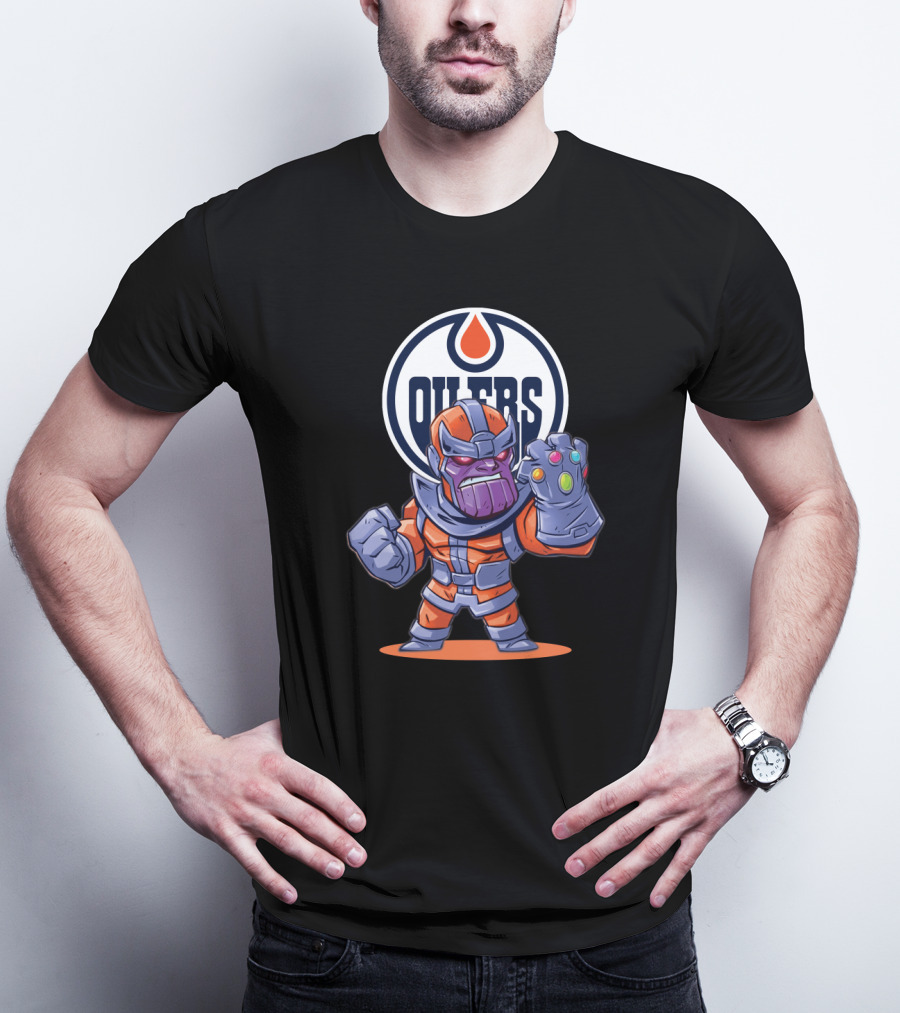 Thanos In Edmonton Oilers Colors Standing Strong With Oilers T-Shirt