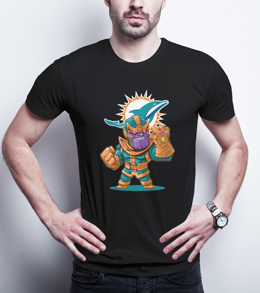 Thanos Miami Dolphins Fan Crossover With Infinity Gauntlet T-Shirt