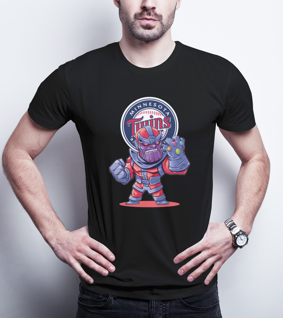 Minnesota Twins Baseball Fans Meet Thanos In Comic Style Crossover T-Shirt