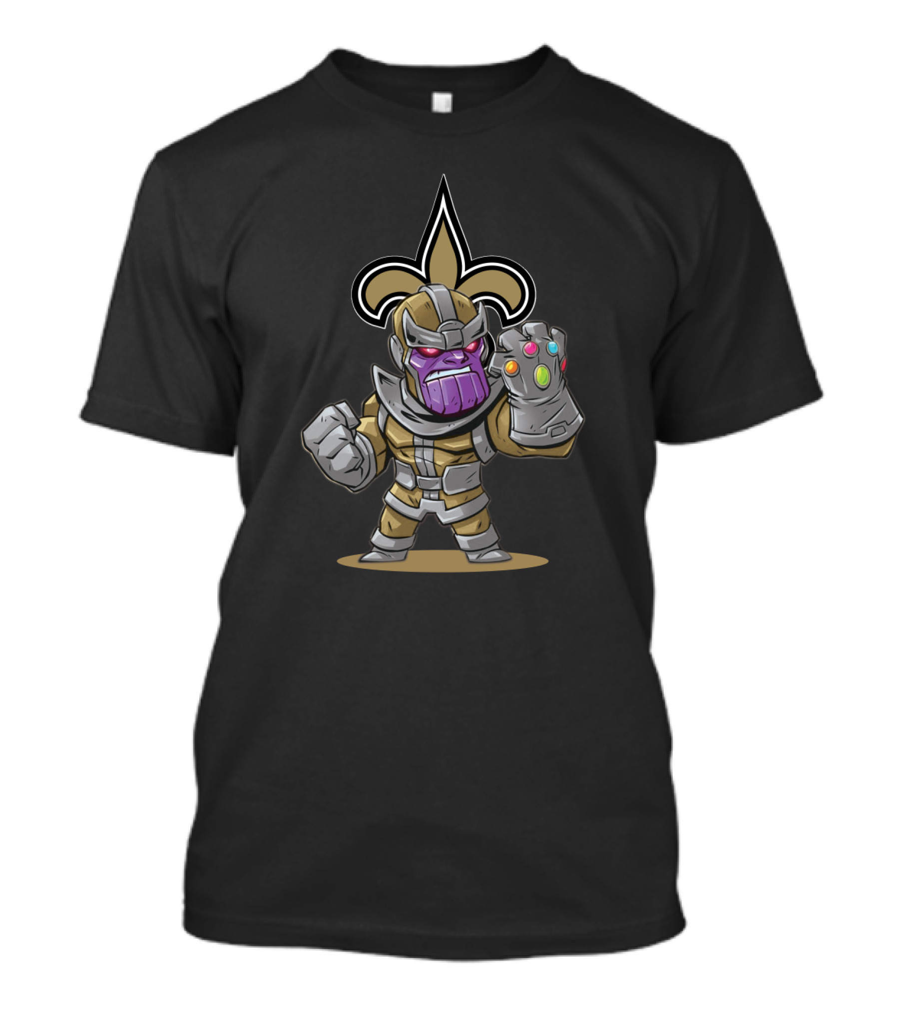 Thanos Holding Infinity Gauntlet With New Orleans Saints Fleur-De-Lis T-Shirt