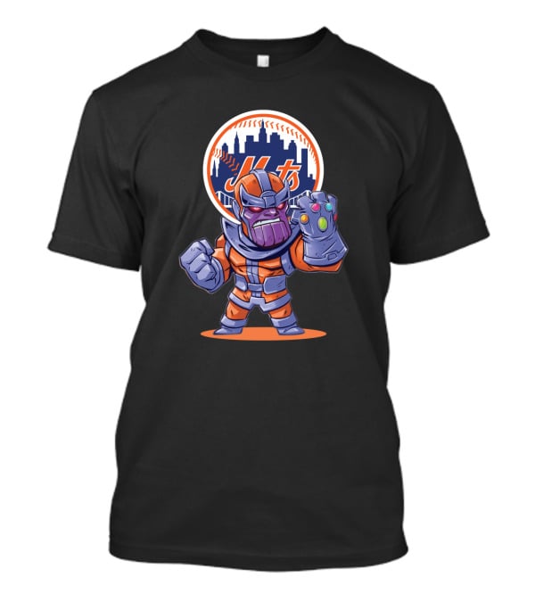 Thanos Wears New York Mets Colors With Infinity Gauntlet And Mets Skyline T-Shirt