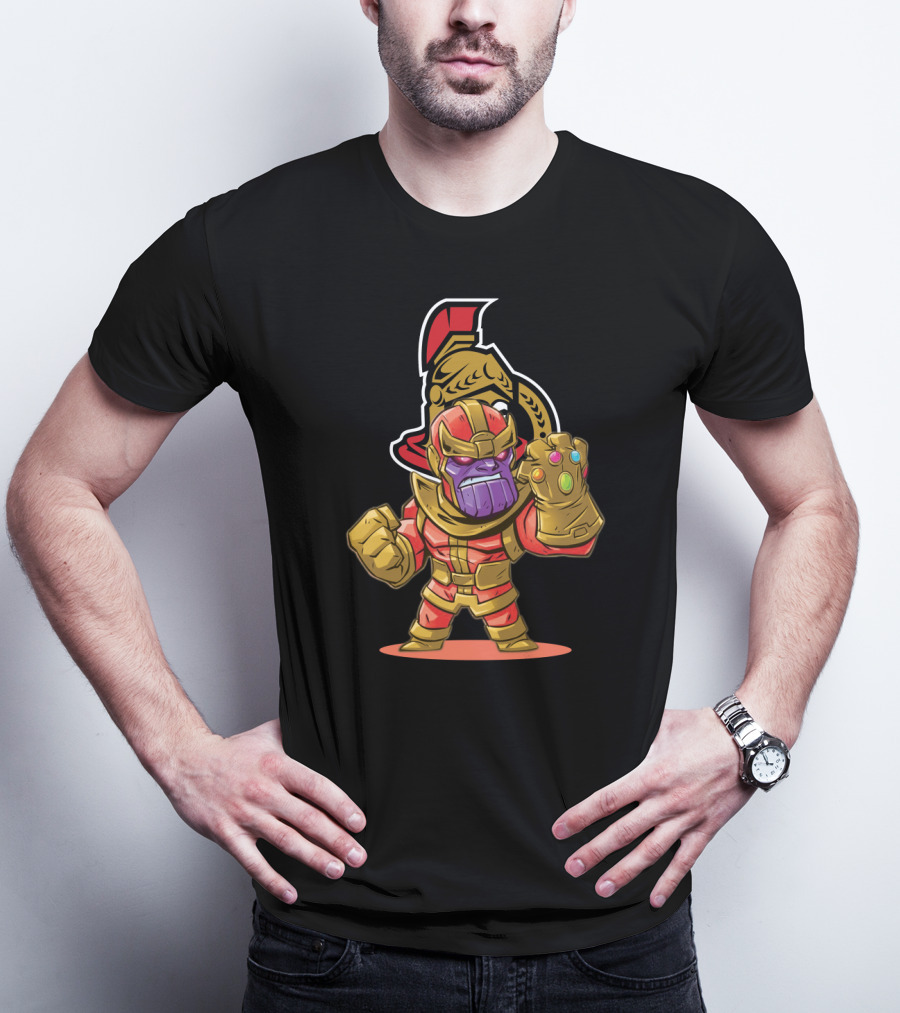 Thanos In Ottawa Senators Inspired Costume With Infinity Gauntlet And Senators T-Shirt