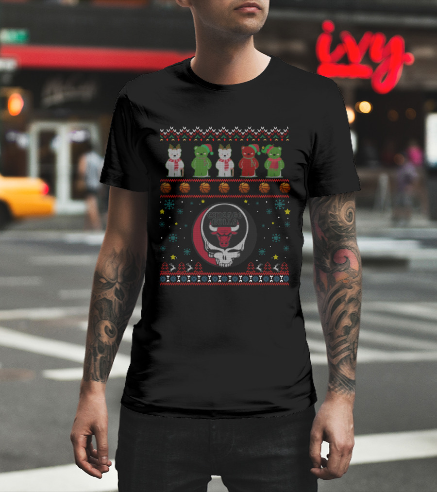 Chicago Bulls Bears Grateful Dead Christmas T-Shirt