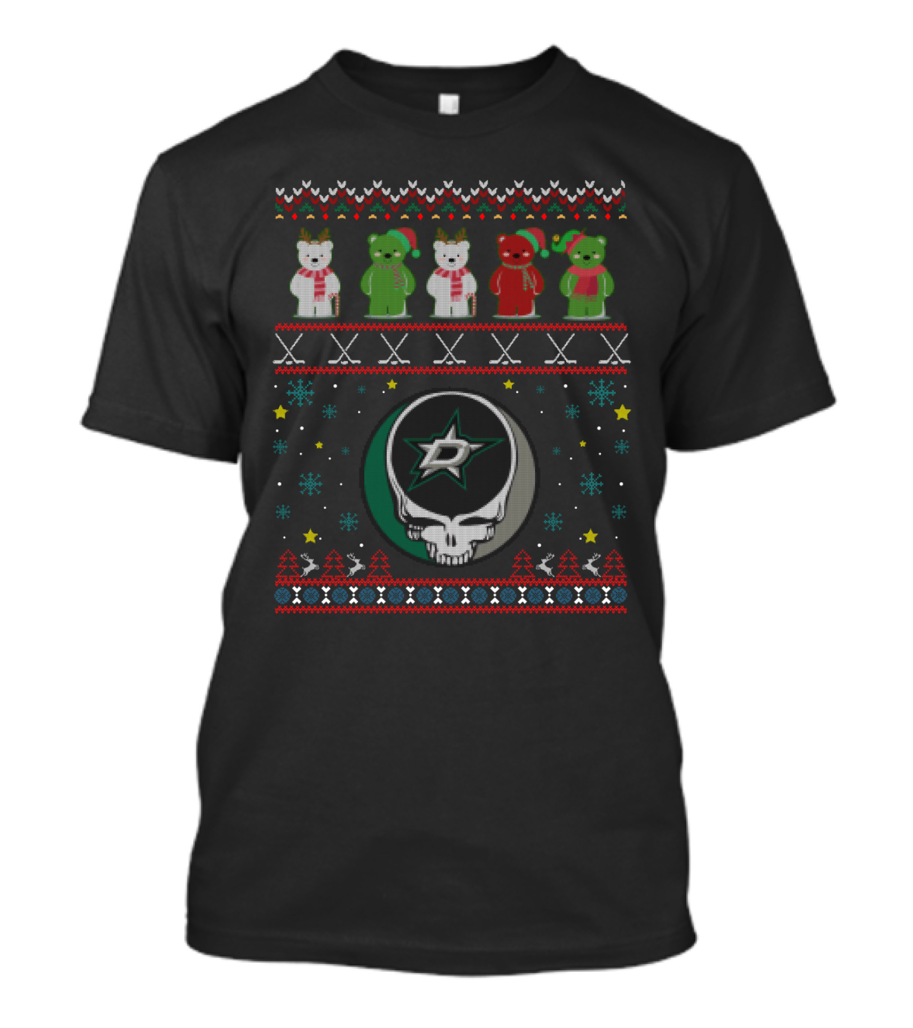 Dallas Stars Grateful Dead Bears Hockey Christmas T-Shirt