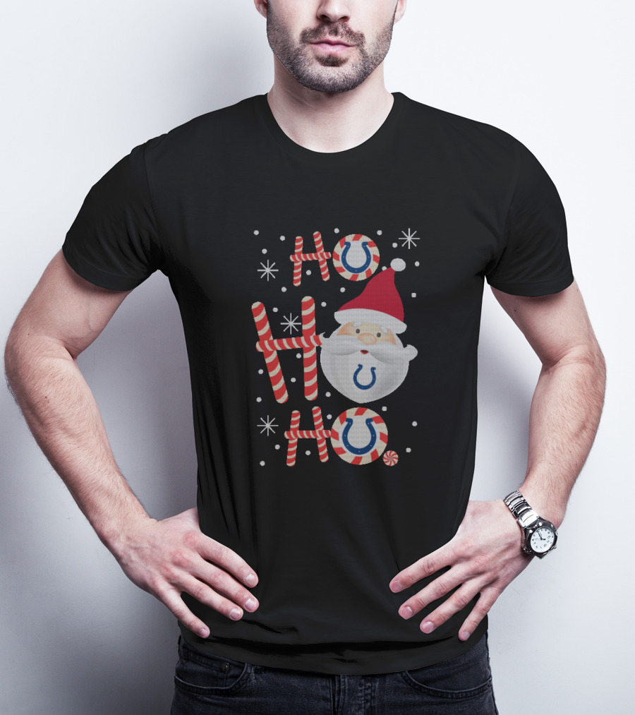 Ho Ho Ho Christmas Santa Indianapolis Colts Fans Logo Candy Cane T-Shirt
