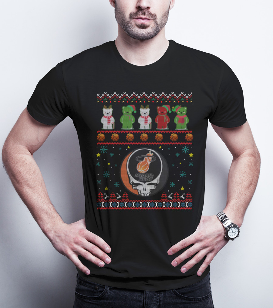 Miami Heat Grateful Dead Christmas Bears Basketball Holiday T-Shirt