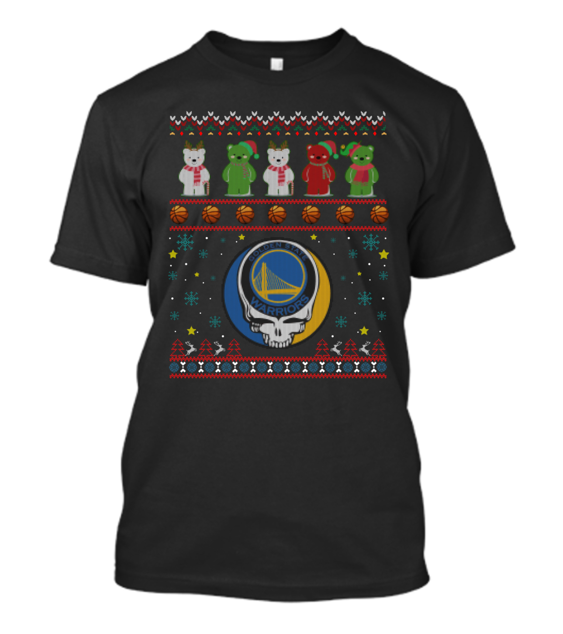 Golden State Warriors Grateful Dead Bears Christmas Ugly T-Shirt