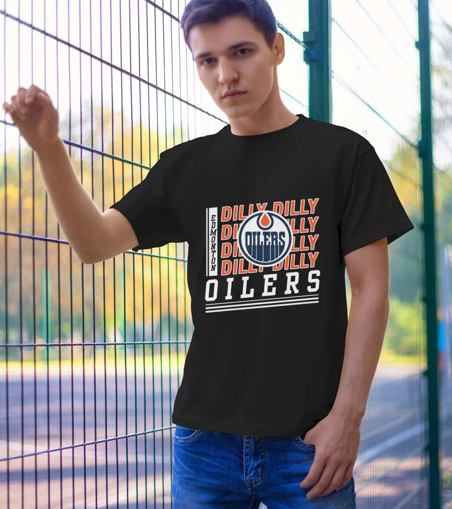 Edmonton Oilers Repeating Dilly Dilly Bold Text With Team T-Shirt